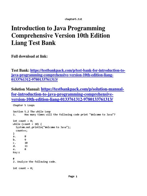 introduction to java programming comprehensive version 10th edition liang test bank 1 pdf
