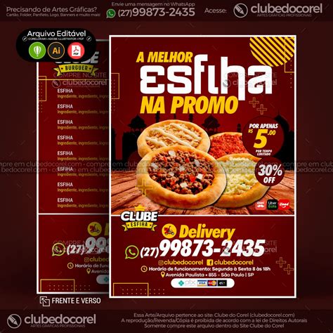 Panfleto Flyer Esfiha CDR AI PDF CorelDRAW Adobe Illustrator E