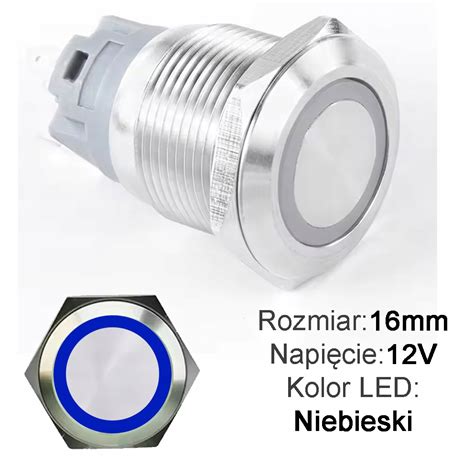 Przycisk włącznik przełącznik wandaloodporny 16mm 12V LED Niebieski