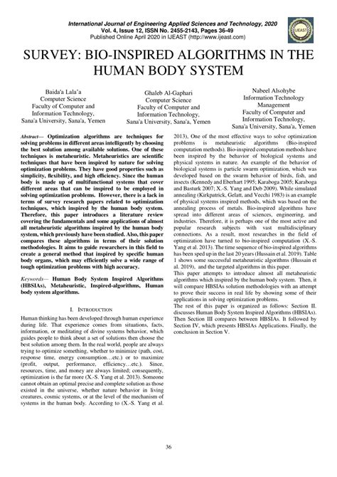pdf survey bio inspired algorithms in the human body system