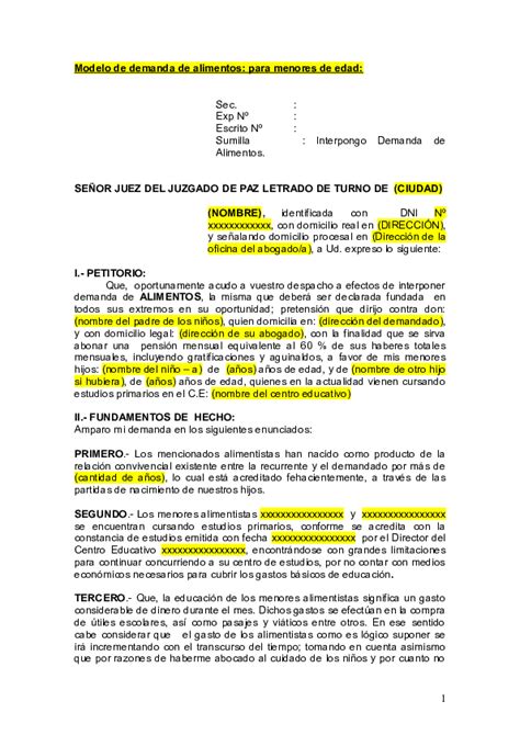 Formato De Demanda De Alimentos Diario Nacional The Best Porn Website