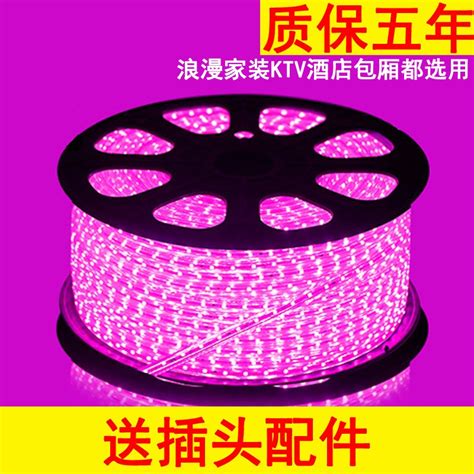 220V超高亮5050贴片灯带客厅吊顶霓虹防水LED灯带紫色粉红色紫光 虎窝淘