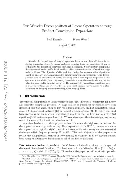pdf fast wavelet decomposition of linear operators through product convolution expansions
