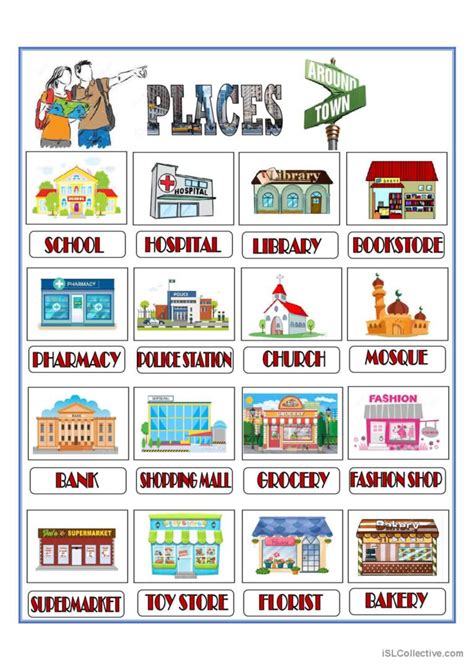 Places Around Town Pictionar English ESL Worksheets Pdf Doc