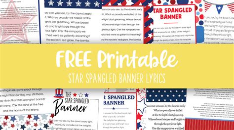 Star Spangled Banner Lyrics 10 FREE Printables Printabulls
