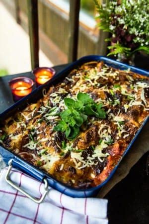 Vegetarisk Lasagne Med Getost Zucchini Och Sm Rfr Sta Champinjoner