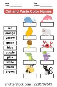 Learning About Colors Worksheet Educational Printable Stock Vector