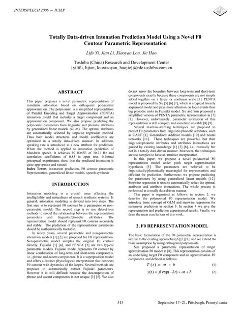 pdf totally data driven intonation prediction model using a novel f0 contour parametric