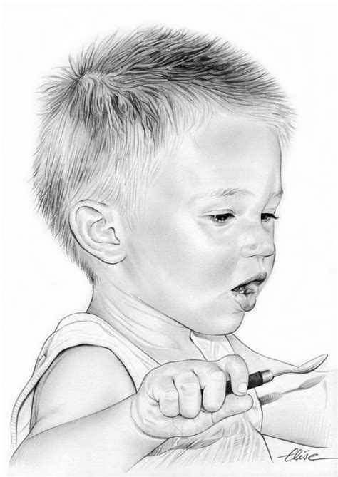 Portrait dessin en noir et blanc d un petit garçon mangeant Les