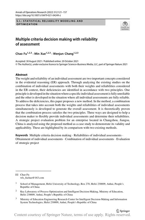 multiple criteria decision making with reliability of assessment request pdf