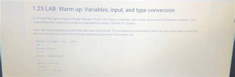 Solved Lab Warm Up Variables Input And Type Chegg