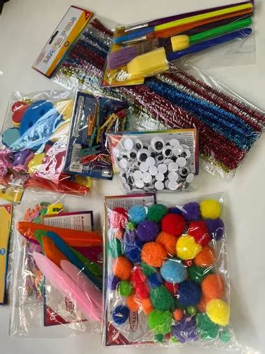 Pack Art Manualidades Escolares Limpia Pipa Pompones Ojos Cuotas
