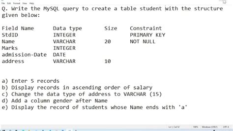 mysql important question for computer science hslc practical examination 2023 youtube