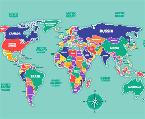 colorful world map with country names freevectors