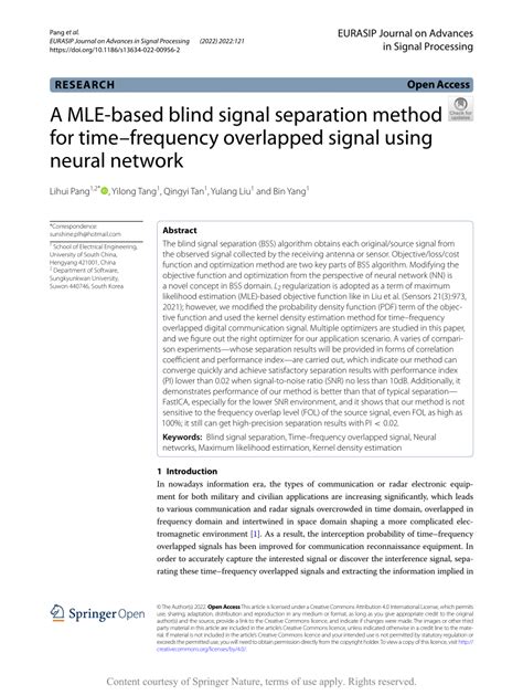 pdf a mle based blind signal separation method for time frequency overlapped signal using