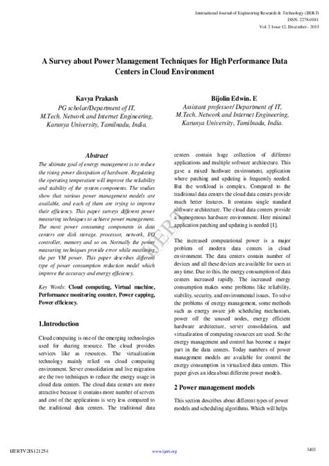pdf ijert a survey about power management techniques for high performance data centers in