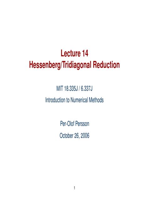 hessenberg tridiagonal reduction mit 18 335j 6 337j introduction to numerical methods pdf
