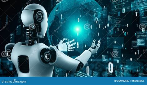 futuristic robot artificial intelligence huminoid ai programming coding stock illustration