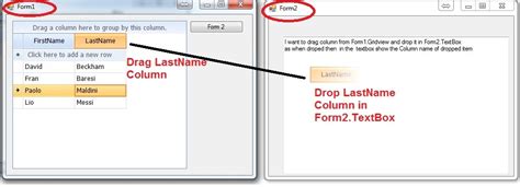 c drag the gridview column and drop to another form t