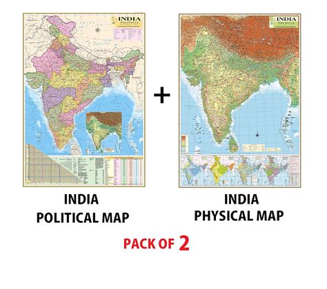 Amazon In Buy INDIA POLITICAL AND PHYSICAL MAP CHART Both Map Size