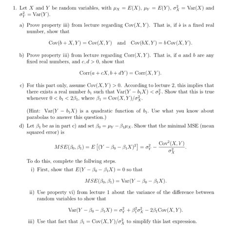 solved 1 let x and y be random variables with μx e x