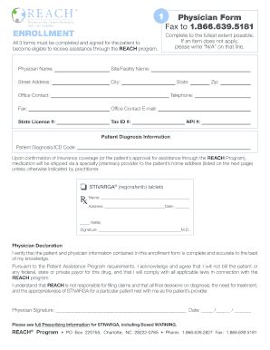 Fillable Online REACH 1 Physician Form STIVARGA Us Fax Email