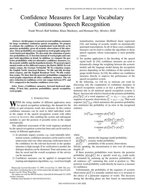 pdf confidence measures for large vocabulary continuous speech recognition