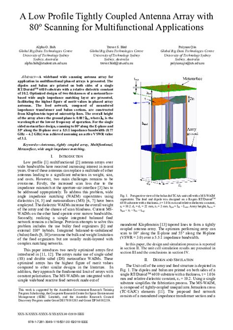 pdf a low profile tightly coupled antenna array with 80° scanning for multifunctional