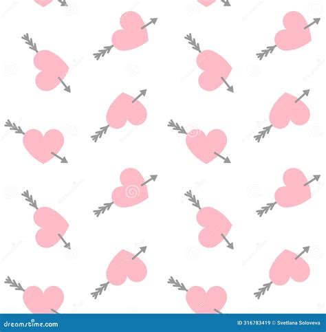 Vector Seamless Pattern Of Pink Heart With Arrow Stock Illustration
