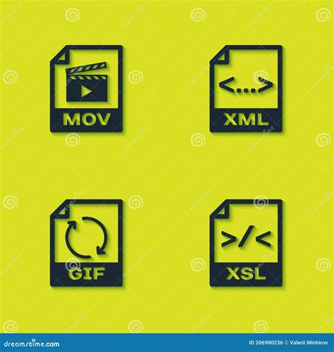 Set MOV File Document XSL And XML Icon Vector Stock Illustration