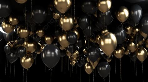 Fondo Numerosos Globos Negros Y Dorados Flotando En El Techo Fondo 3d