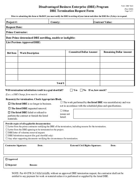 Fillable Online Epg Modot DBE Termination Request Form Fax Email Print