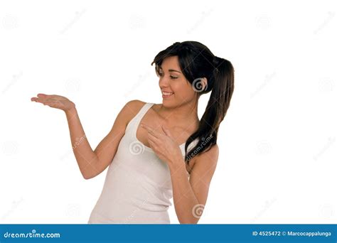 Jonge Vrouw Met Een Open Omhoog Hand Palm Stock Foto Image Of Bruin