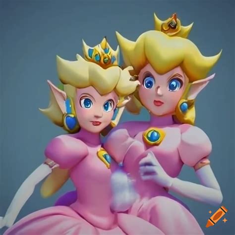 Princess Peach And Link In Pink Silk Ballgowns On Craiyon