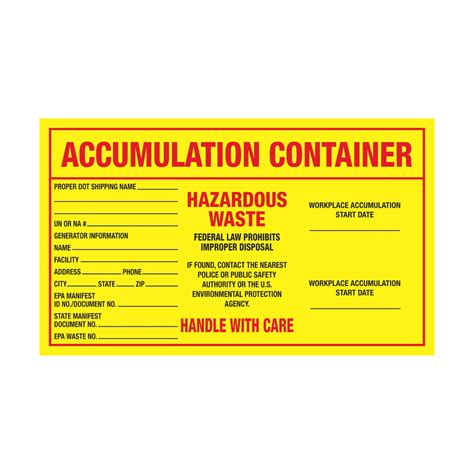 Assorted Pre Printed HazWaste Labels Accumulation Container 6 X 10