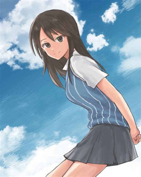 The Big Imageboard Tbib Arm Behind Back Blue Sky Brown Eyes Brown Hair Cloud Day Girls Und