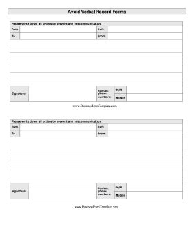 Avoid Verbal Orders Avo Form Template Order Form Template Templates