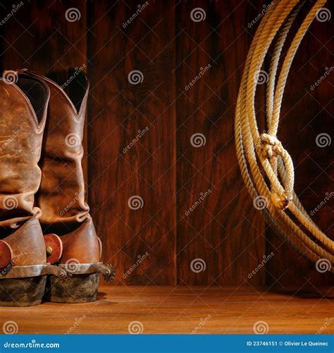 American West Rodeo Cowboy Boots And Lasso Lariat Stock Image Image