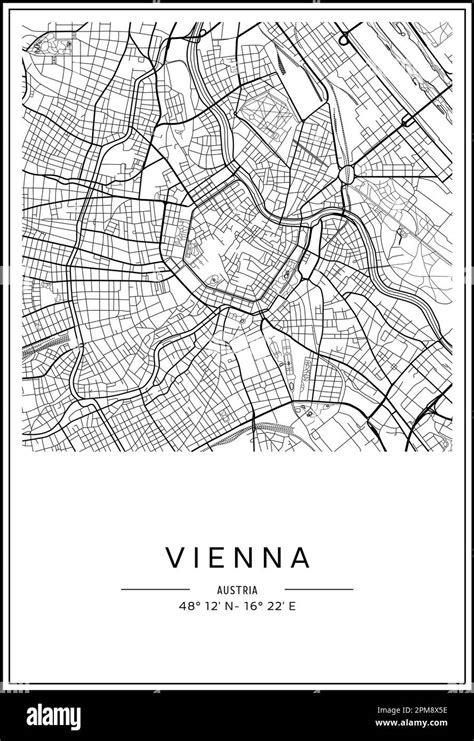 Mapa imprimible en blanco y negro de la ciudad de Viena diseño de