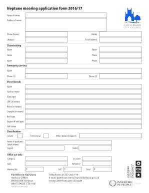 Fillable Online Neptune Mooring Application Form 2016 17 Fax Email