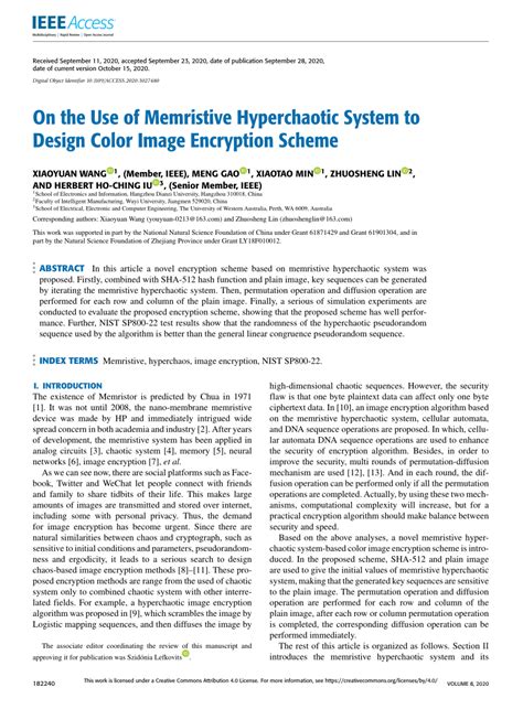 pdf on the use of memristive hyperchaotic system to design color image encryption scheme