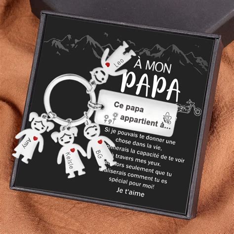 Jessemade FR À mon Papa Porte Clés 4 Prénoms Personnalisé Avec
