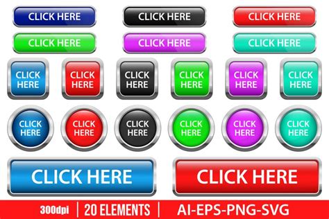 Click Here Web Buttons Clipart Vector Design