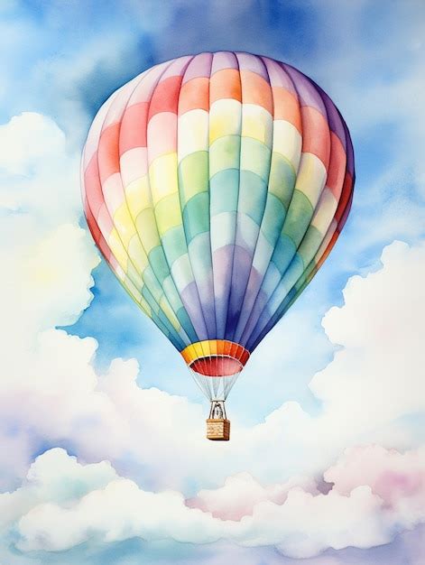 Premium AI Image Painting Of A Colorful Hot Air Balloon Flying In The