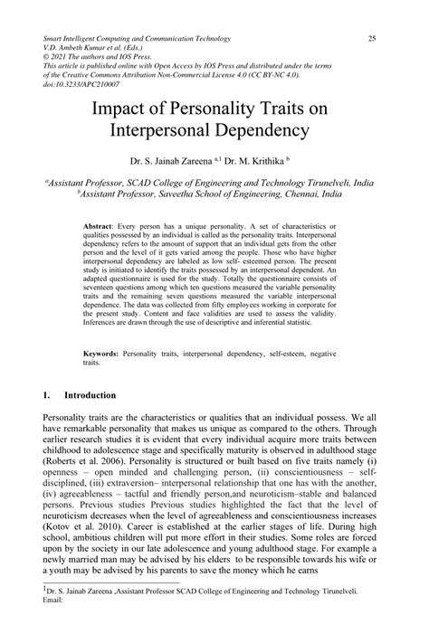 pdf impact of personality traits on interpersonal dependency