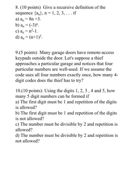 solved give a recursive definition of the sequence {a n} n
