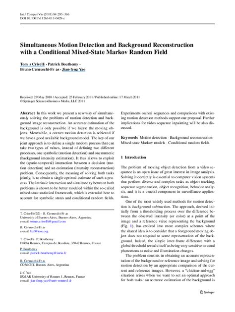 pdf simultaneous motion detection and background reconstruction with a conditional mixed state