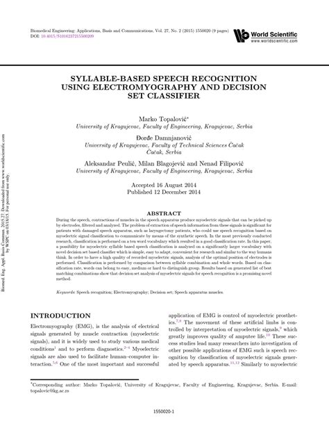 pdf syllable based speech recognition using electromyography and decision set classifier