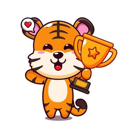 Un tigre lindo sosteniendo una copa de trofeo de oro Ilustración