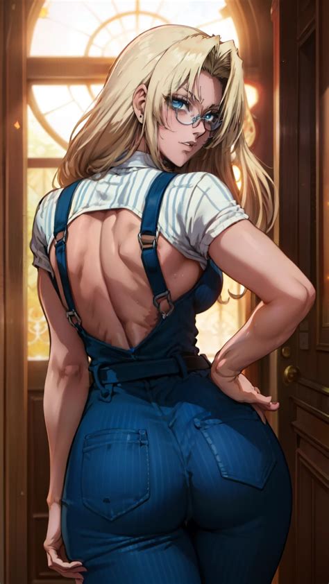 A Woman In Overalls And Glasses Is Standing In A Doorway SeaArt AI